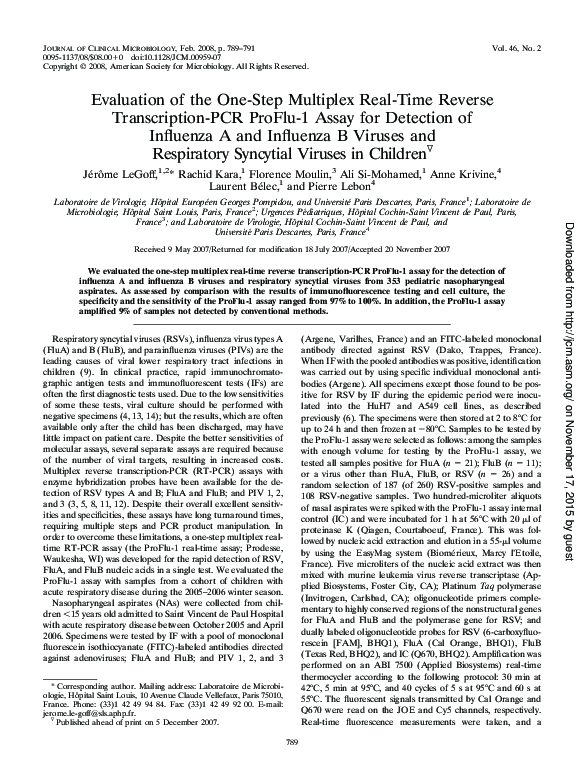 (PDF) Evaluation of the One-Step Multiplex Real-Time Reverse Transcription-PCR ProFlu-1 Assay ...