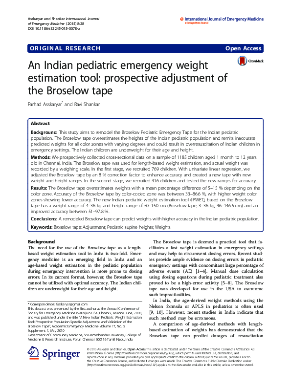 (PDF) An Indian pediatric emergency weight estimation tool: prospective ...