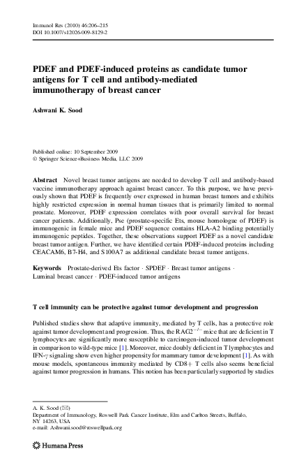 (PDF) PDEF and PDEF-induced proteins as candidate tumor antigens for T ...