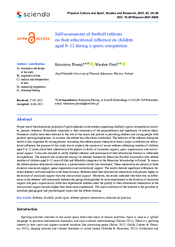(PDF) Self-assessment of football referees on their educational ...