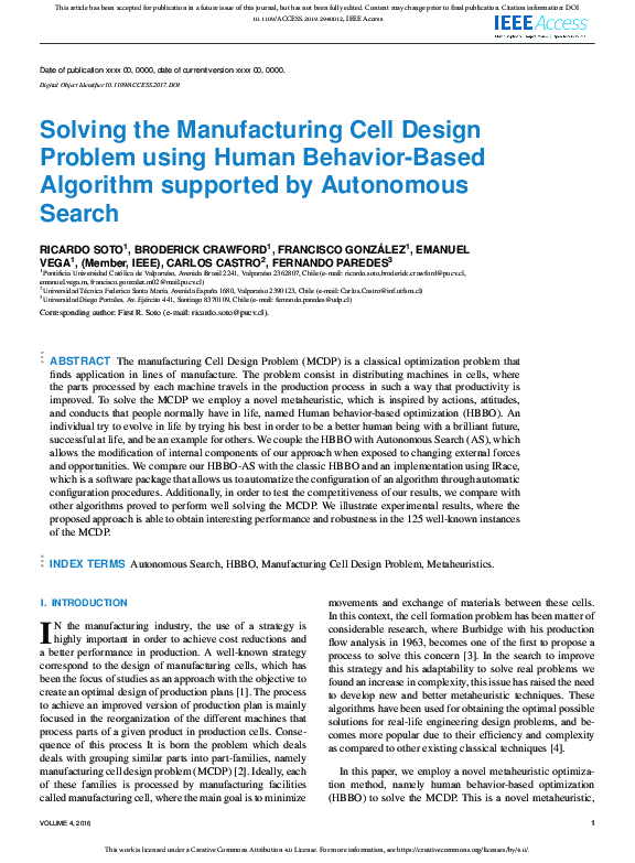 (PDF) Solving the Manufacturing Cell Design Problem using Human Behavior-Based Algorithm ...