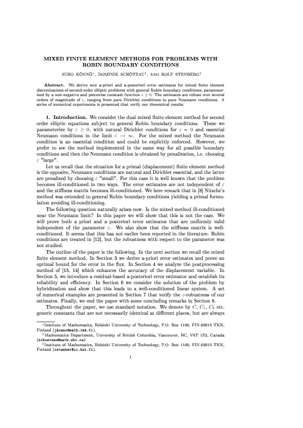 Pdf Mixed Finite Element Methods For Problems With Robin Boundary Conditions