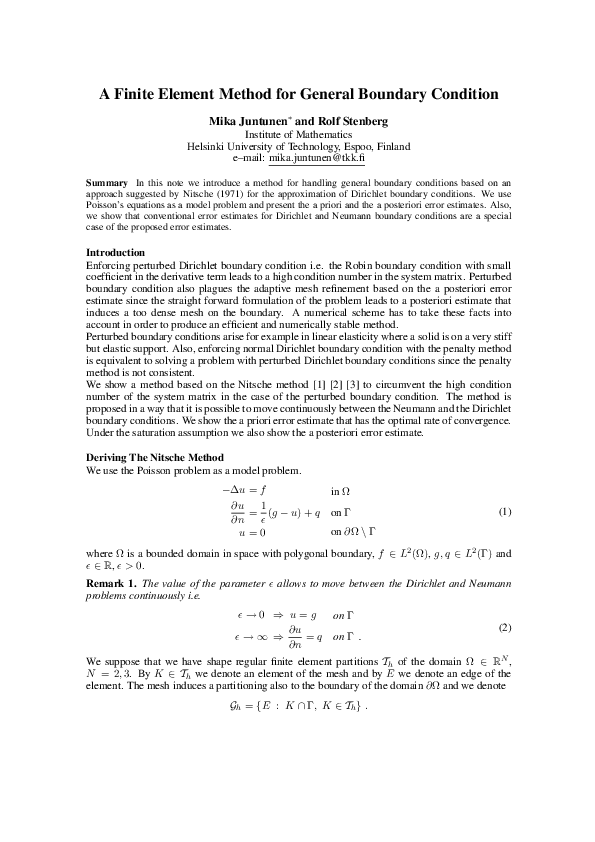 Pdf A Finite Element Method For General Boundary Condition Rolf