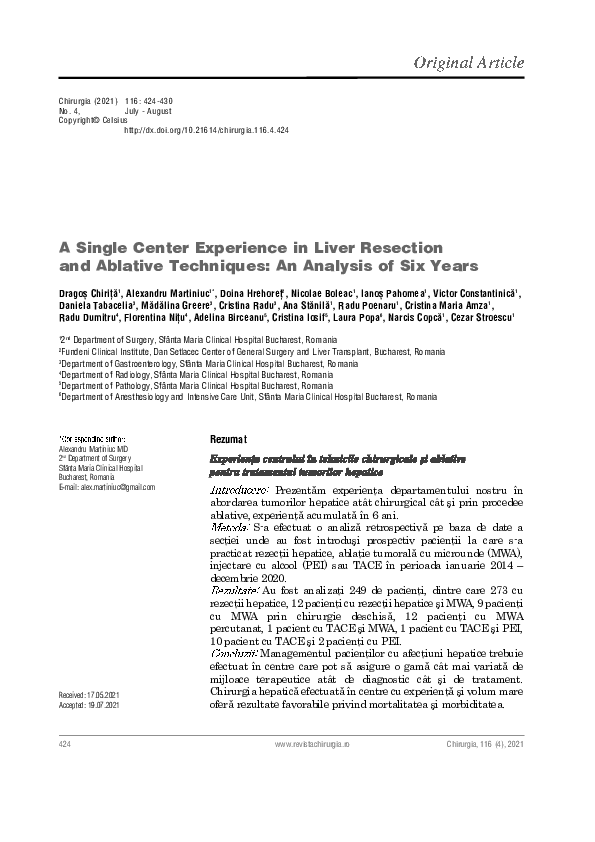 (PDF) A Single Center Experience in Liver Resection and Ablative ...