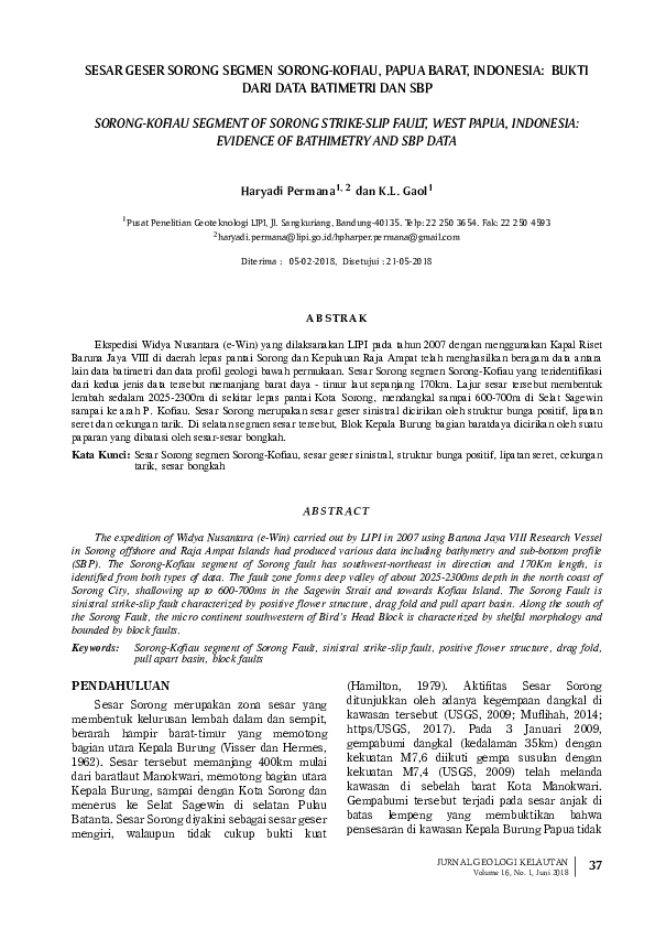 (PDF) Sesar Geser Sorong Segmen Sorong-Kofiau, Papua Barat, Indonesia ...