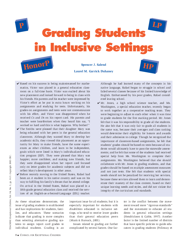 (PDF) Grading Students in Inclusive Settings