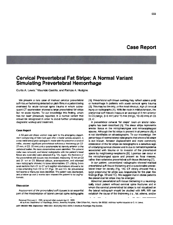 (PDF) Cervical prevertebral fat stripe: a normal variant simulating ...