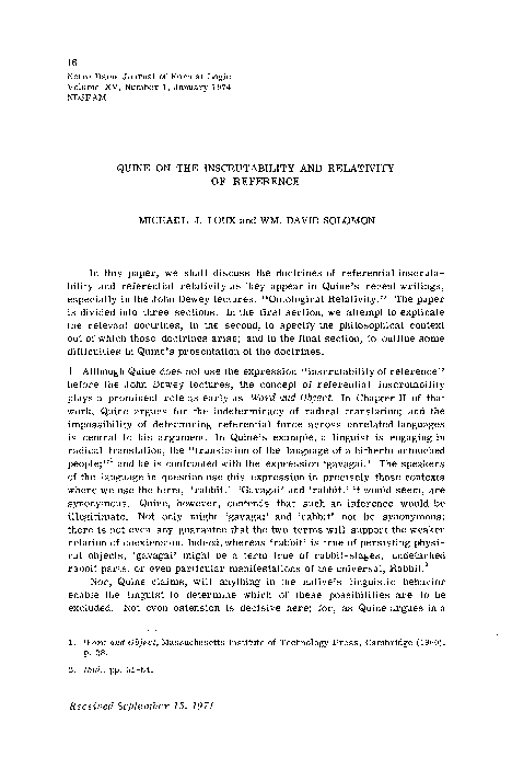 (PDF) Quine on the inscrutability and relativity of reference