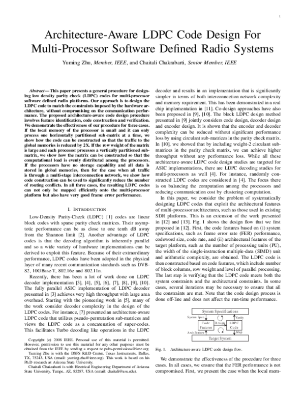 (PDF) Architecture-aware LDPC code design for multiprocessor software defined radio systems