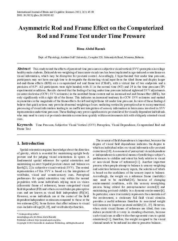 (PDF) Asymmetric Rod and Frame Effect on the Computerized Rod and Frame ...