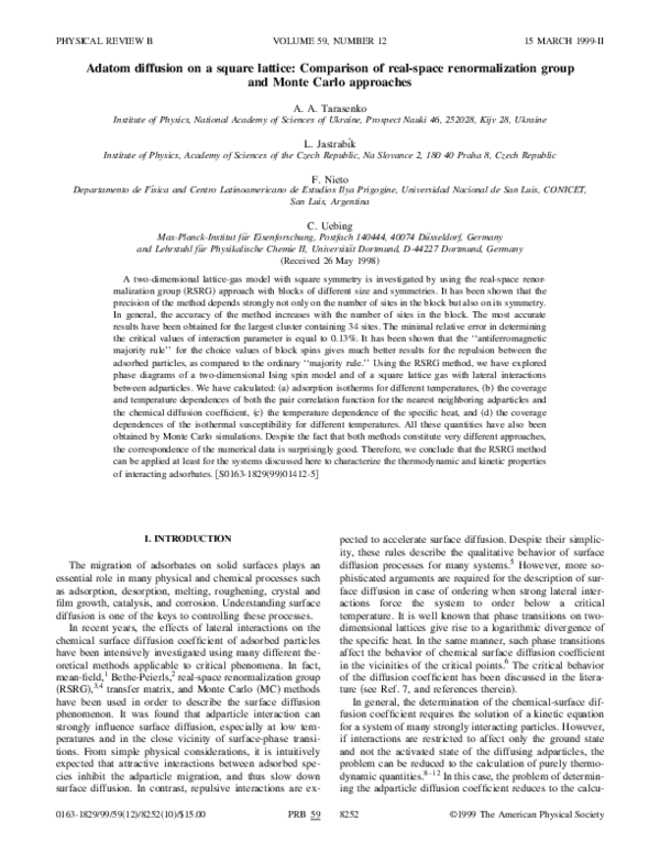 (PDF) Adatom diffusion on a square lattice: Comparison of real-space ...
