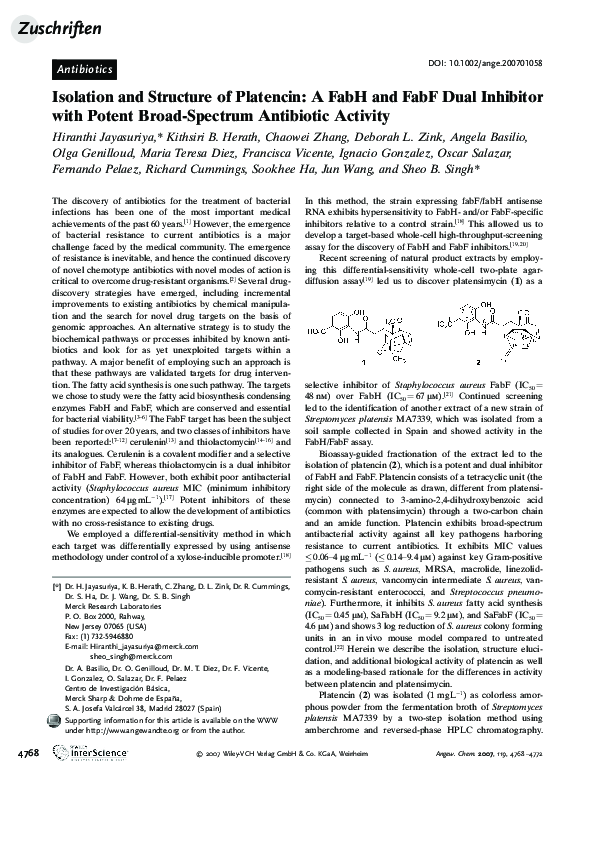 (PDF) Isolation and Structure of Platencin: A FabH and FabF Dual ...