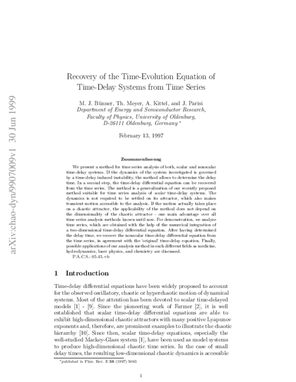 (PDF) Recovery of the time-evolution equation of time-delay systems ...