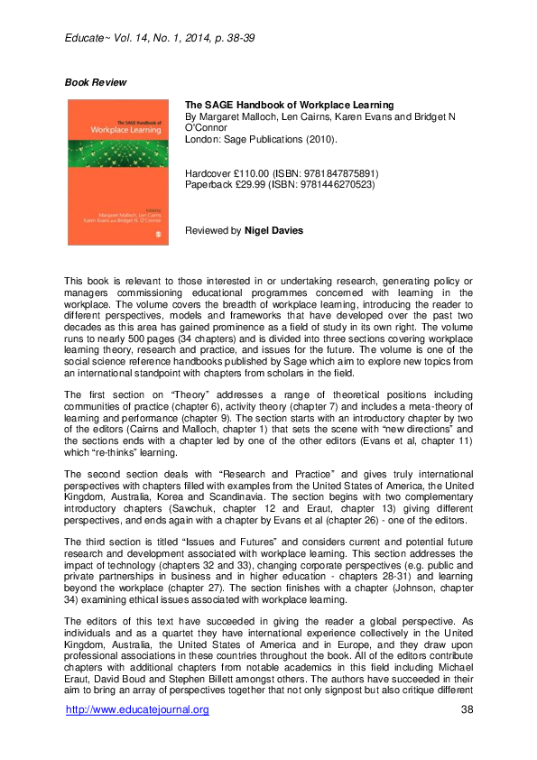 (PDF) The SAGE Handbook of Workplace Learning