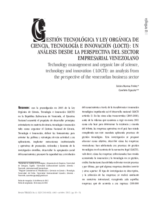 (PDF) Technology management and organic law of science, technology and ...
