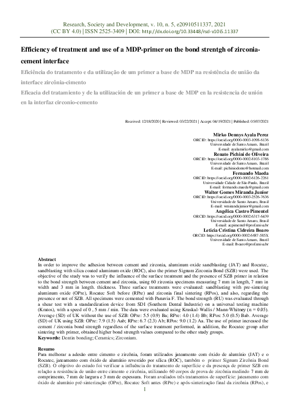 (PDF) Efficiency of treatment and use of a MDP-primer on the bond ...