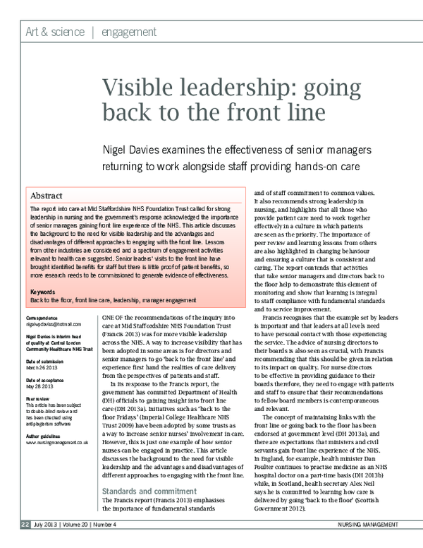 (PDF) Visible leadership: going back to the front line