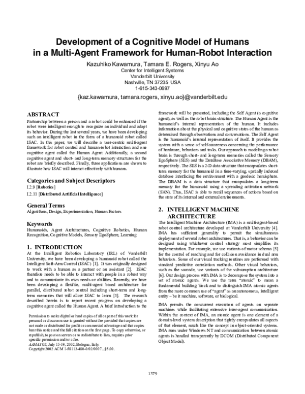 (PDF) The role of cognitive agent models in a multi-agent framework for human-humanoid interaction