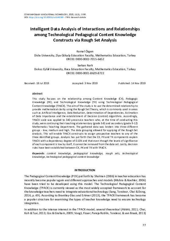 (PDF) Intelligent Data Analysis of Interactions and Relationships among Technological ...