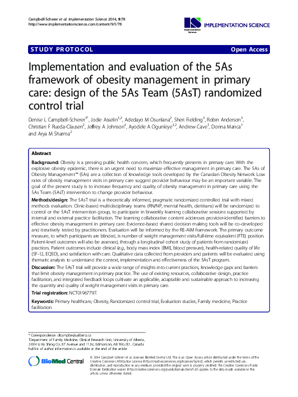 (PDF) Implementation and evaluation of the 5As framework of obesity ...