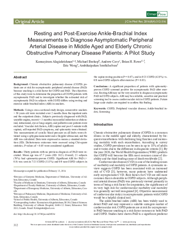 (PDF) Resting and Post-Exercise Ankle-Brachial Index Measurements to ...