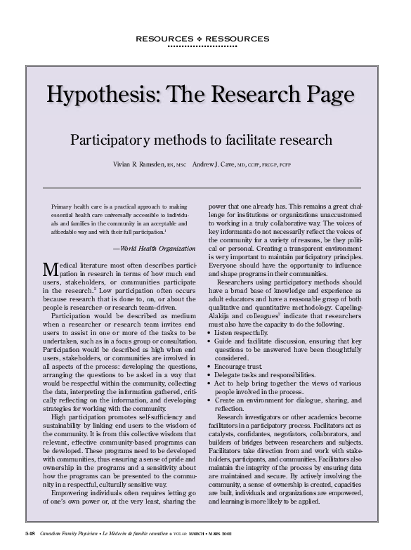 (PDF) Hypothesis: the research page. Participatory methods to ...