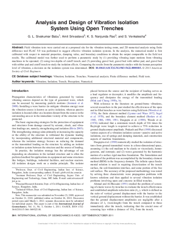 Pdf Analysis And Design Of Vibration Isolation System Using Open Trenches