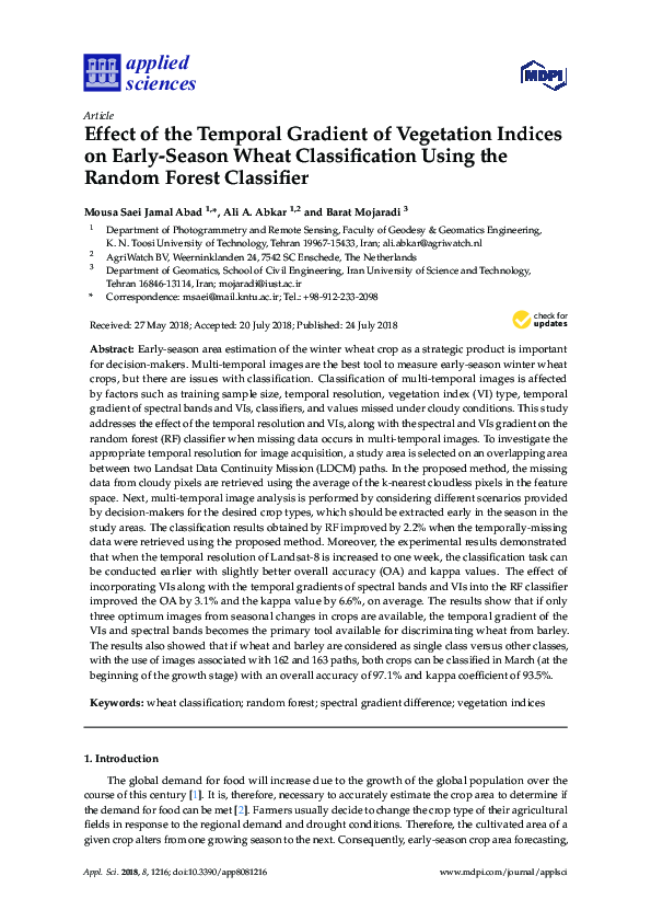 (PDF) Effect of the Temporal Gradient of Vegetation Indices on Early-Season Wheat Classification ...
