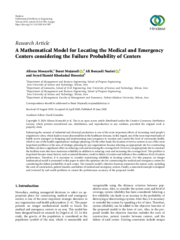 (PDF) A Mathematical Model for Locating the Medical and Emergency ...