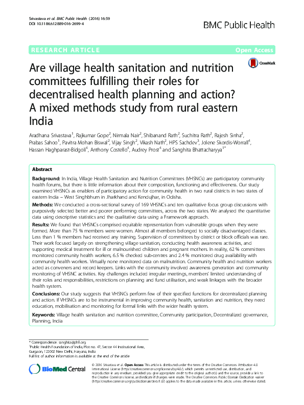 (PDF) Are village health sanitation and nutrition committees fulfilling ...