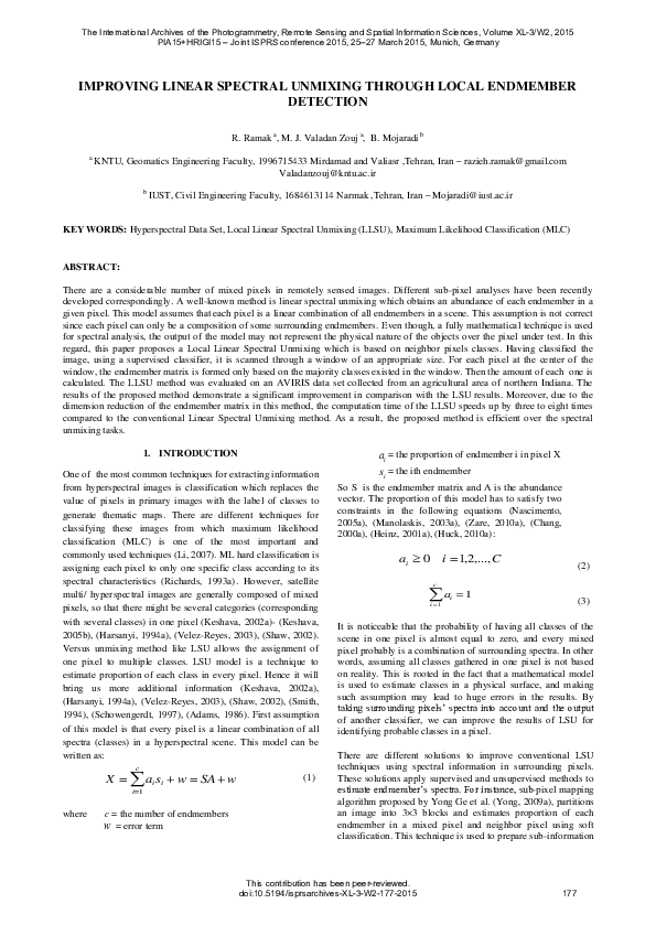 (PDF) Improving Linear Spectral Unmixing Through Local Endmember Detection