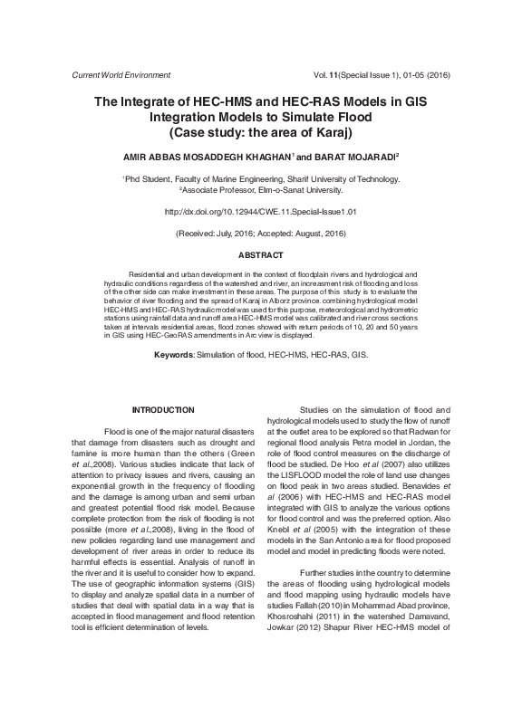Pdf The Integrate Of Hec Hms And Hec Ras Models In Gis Integration Models To Simulate Flood