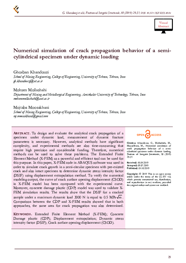 Pdf Numerical Simulation Of Crack Propagation Behavior Of A Semi Cylindrical Specimen Under
