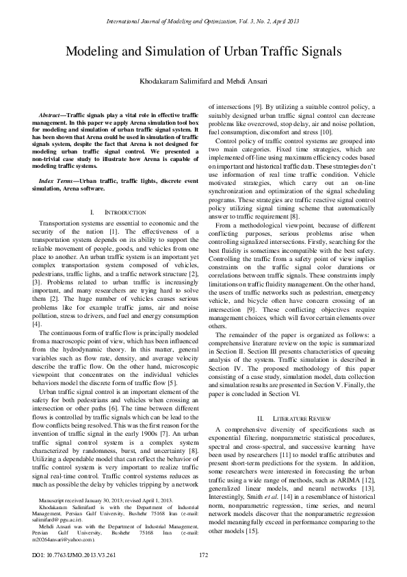 (PDF) Modeling and Simulation of Urban Traffic Signals