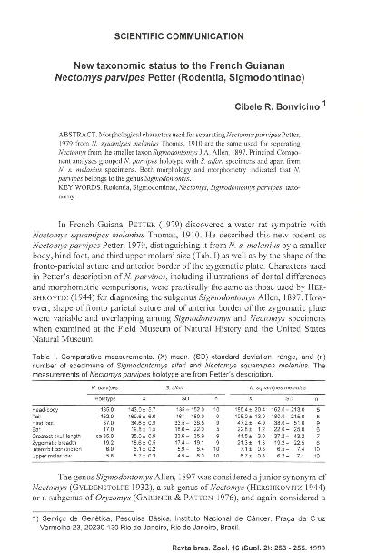 (PDF) New taxonomic status to the French Guianan Nectomys parvipes ...
