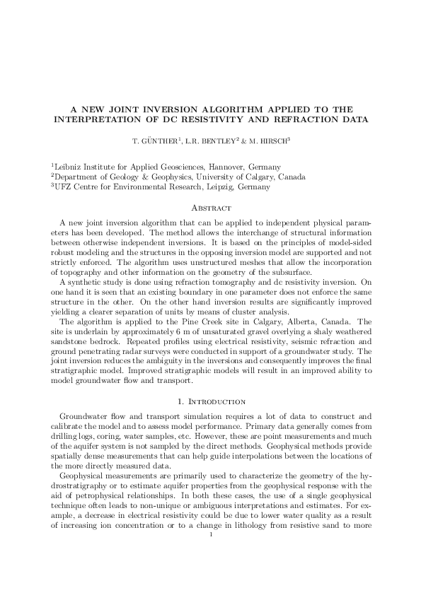 Pdf A New Joint Inversion Algorithm Applied To The Interpretation Of Dc Resistivity And