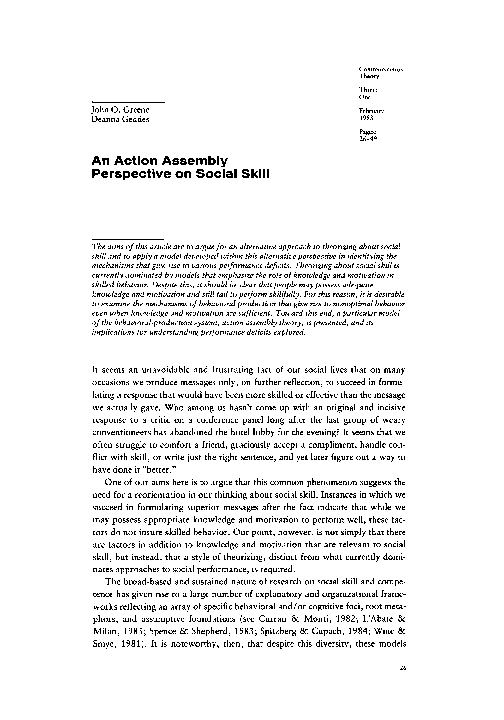 (PDF) An Action Assembly Perspective on Social Skill