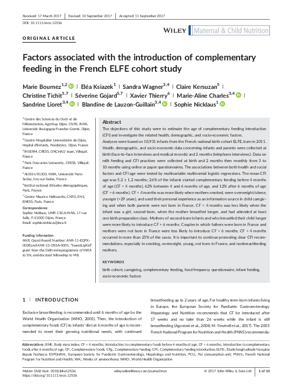 (PDF) Factors associated with the introduction of complementary feeding ...