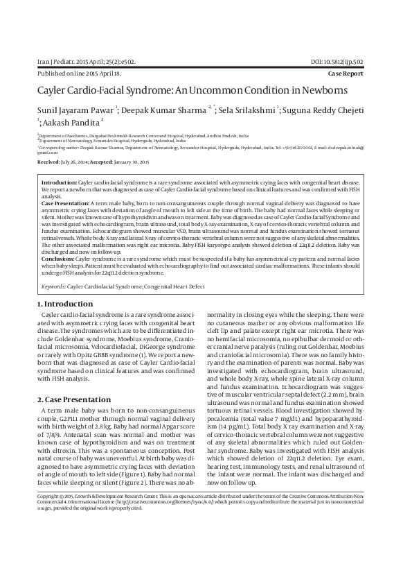 (PDF) Cayler Cardio-Facial Syndrome: An Uncommon Condition in Newborns