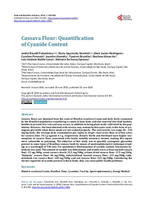 (PDF) Cassava Flour: Quantification of Cyanide Content