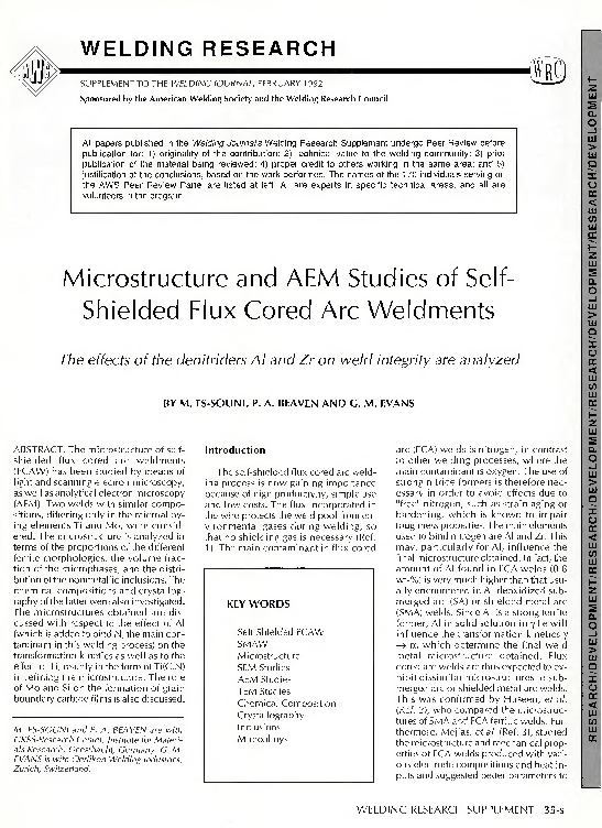 (PDF) Microstructure and AEM studies of self-shielded flux cored arc welds