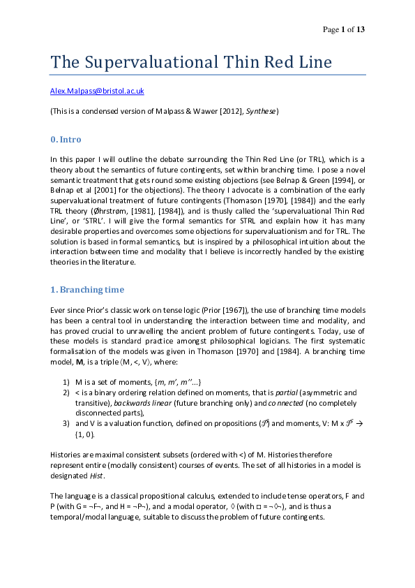 (PDF) The Supervaluational Thin Red Line