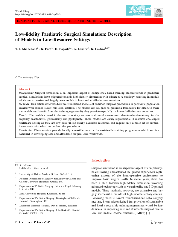 (PDF) Low-fidelity Paediatric Surgical Simulation: Description of ...