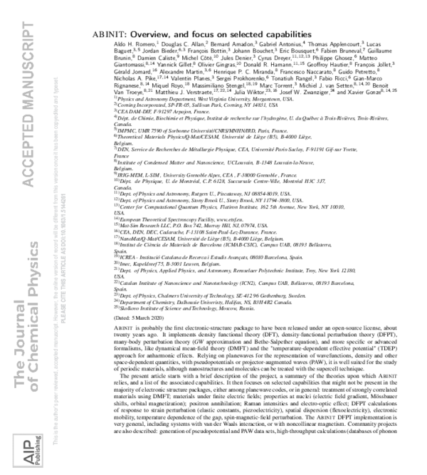 (PDF) ABINIT: Overview and focus on selected capabilities