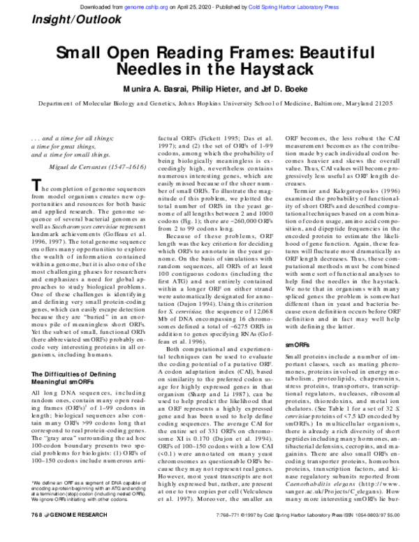 (PDF) Small open reading frames: beautiful needles in the haystack