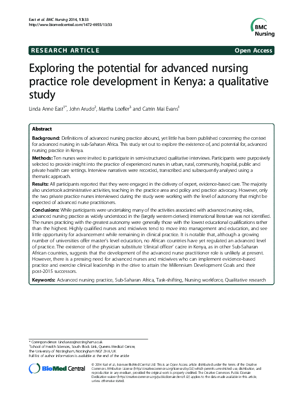 (PDF) Exploring the potential for advanced nursing practice role development in Kenya: a ...