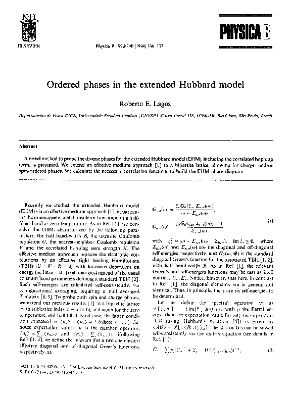 (PDF) Ordered phases in the extended Hubbard model
