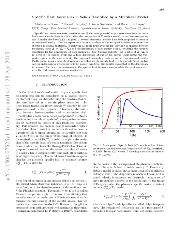(PDF) Specific Heat Anomalies in Solids Described by a Multilevel Model
