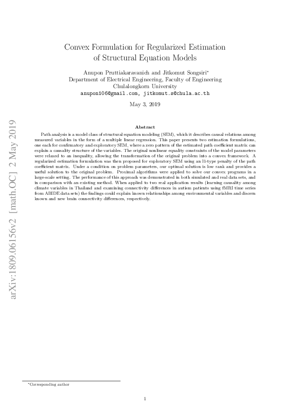 (PDF) Convex Formulation for Regularized Estimation of Structural Equation Models