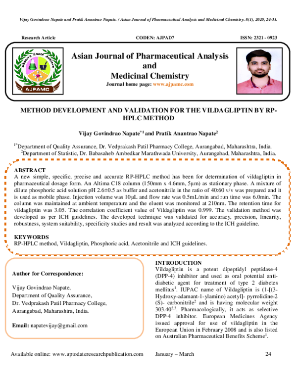(PDF) Method Development and Validation for the Vildagliptin by RP-HPLC Method